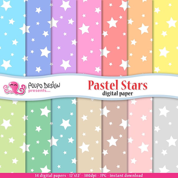 Pastel stars digital papers. Commercial & Personal Use. Instant ...