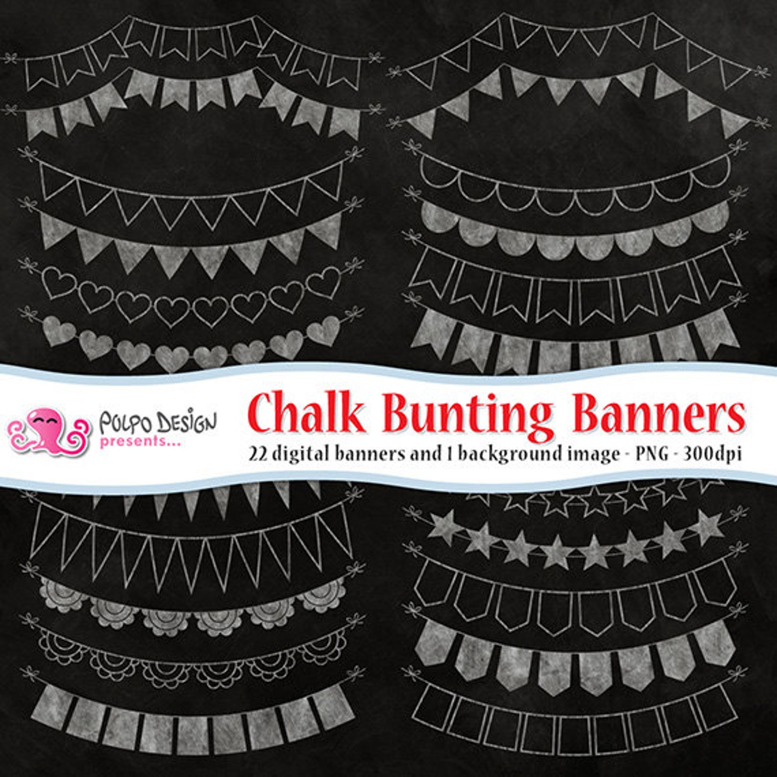 Chalkboard Bunting Banners Cliparts. Digital Clip Art. - Etsy