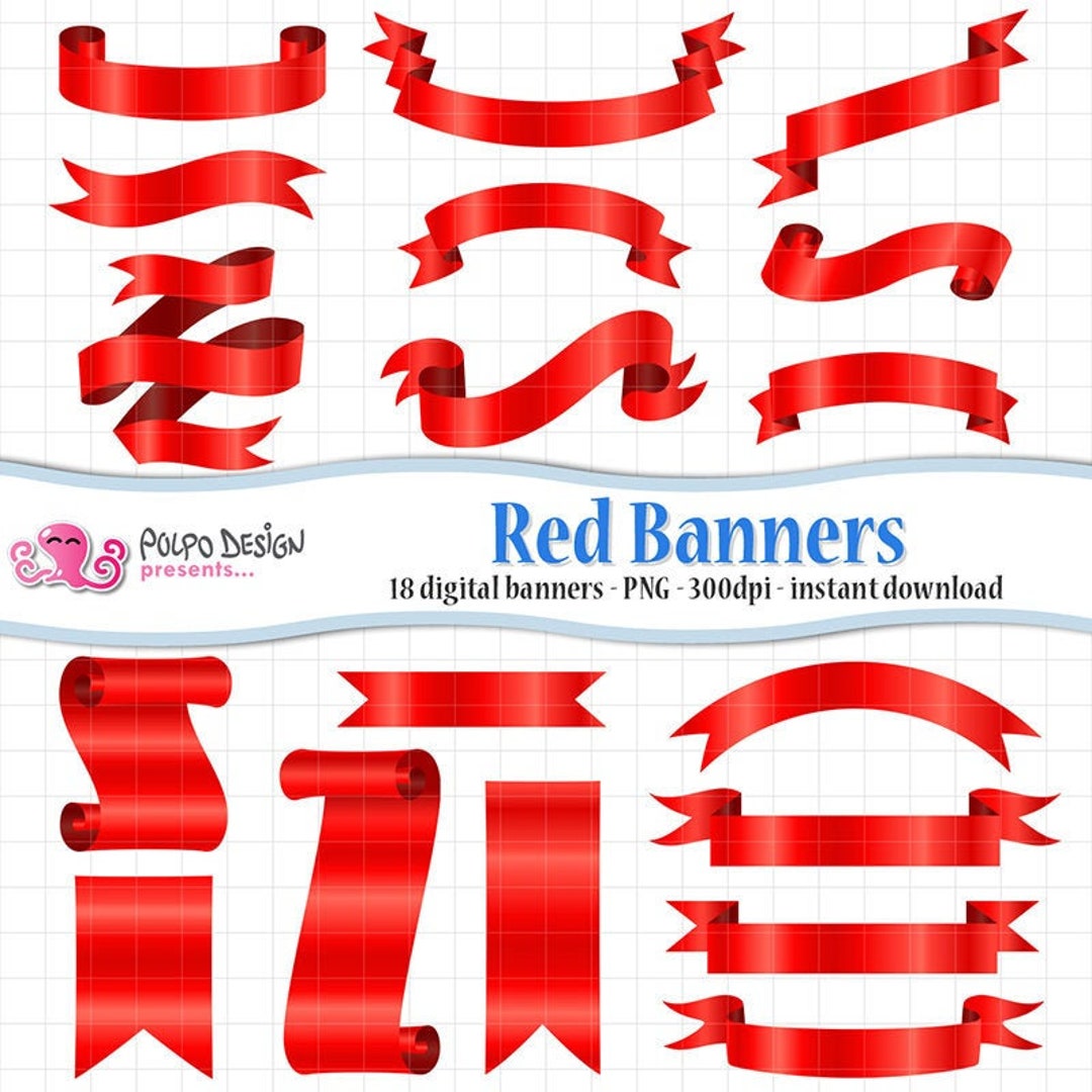 Red Banners Clipart. Commercial & Personal Use. Instant Download. PNG ...