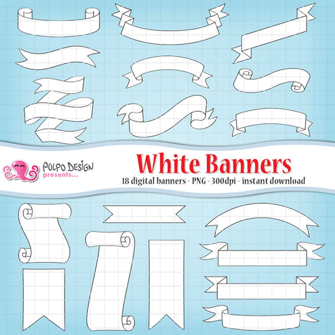 Digital White Banners Clip Art. Commercial & Personal Use.instant ...