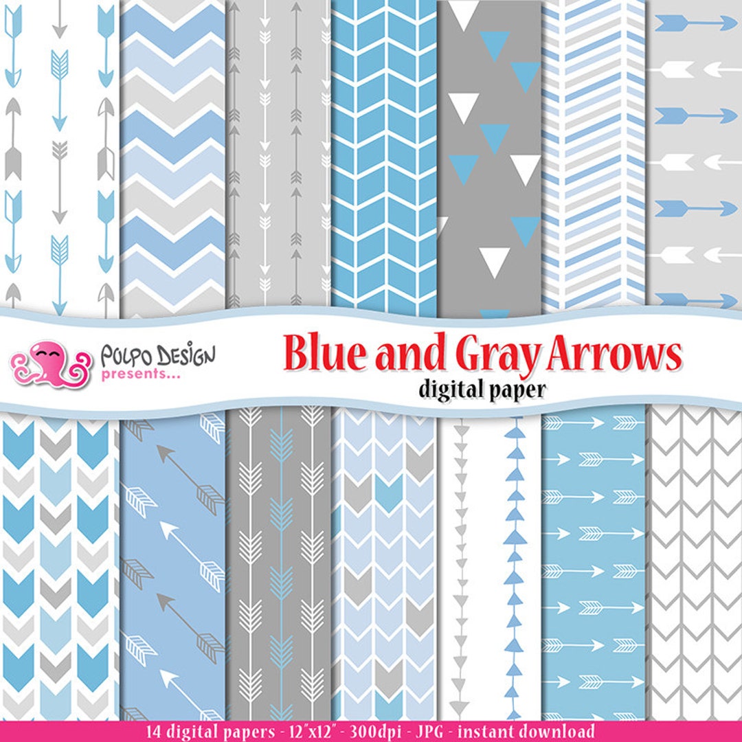 Blue and Gray Arrows Digital Paper. Commercial & Personal Use. Instant ...