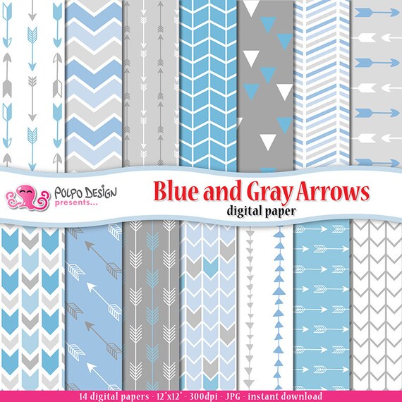 Blue and Gray Arrows Digital Paper. Commercial & Personal Use. Instant ...