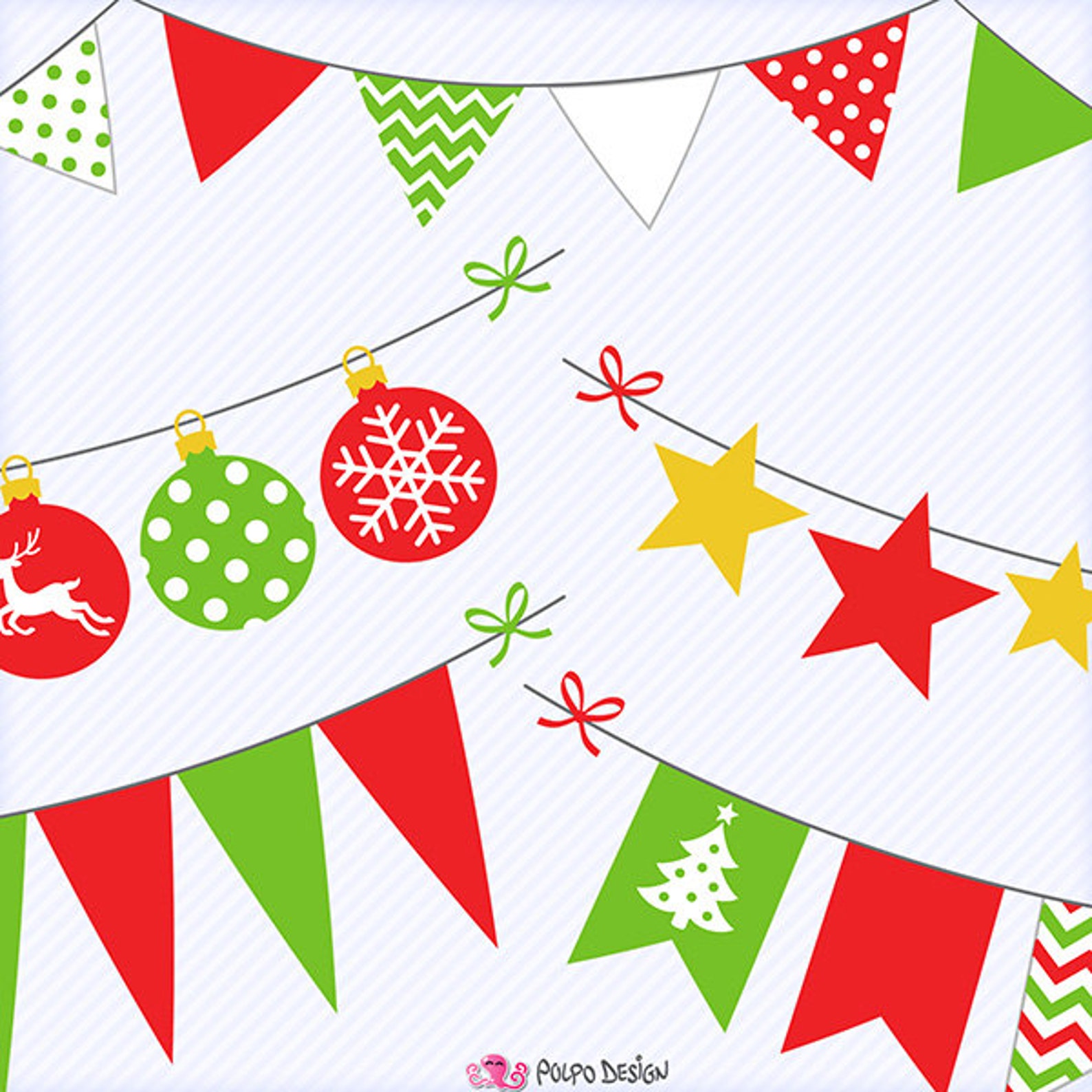 Christmas Bunting Banners Clipart. Digital Clip Art. Commercial ...