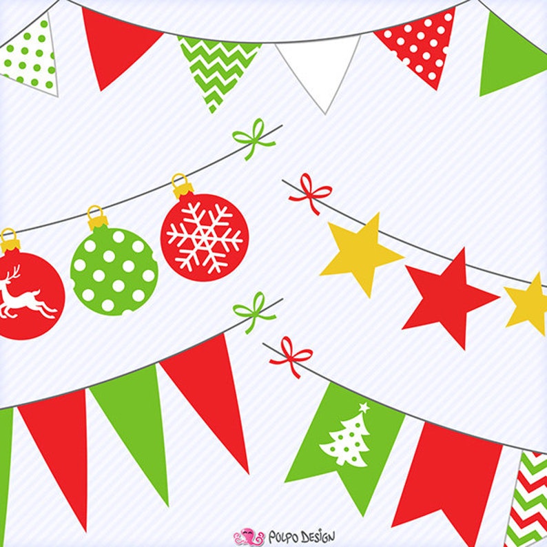 Christmas Bunting Banners Clipart. Digital Clip Art. Commercial ...