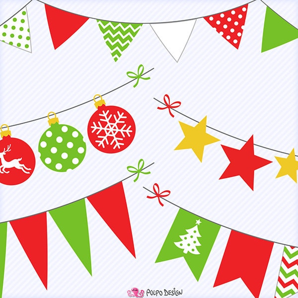 Christmas Bunting Banners Clipart. Digital Clip Art. Commercial ...