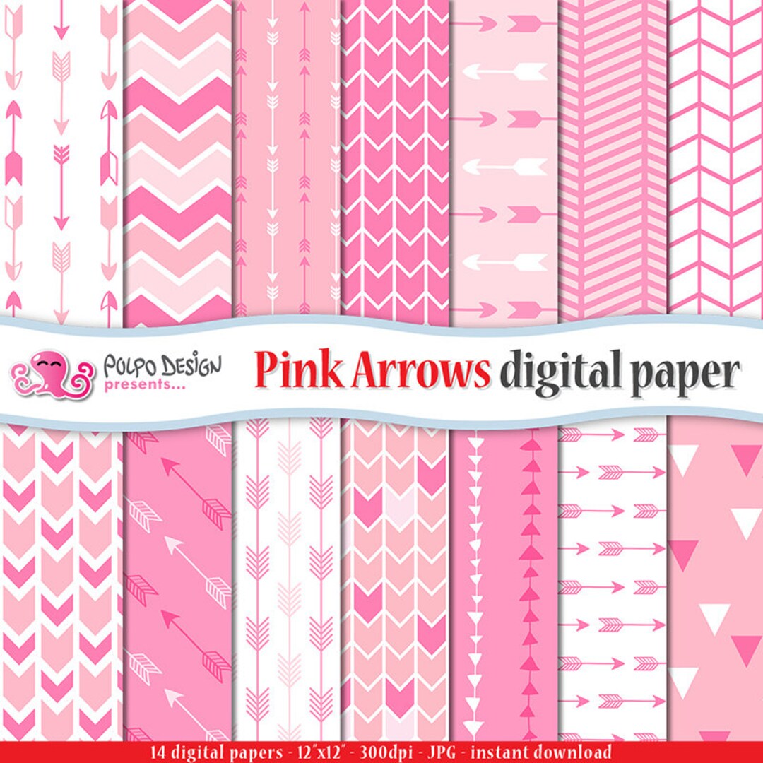 Pink Arrows Digital Paper. Commercial & Personal Use. Instant Download ...