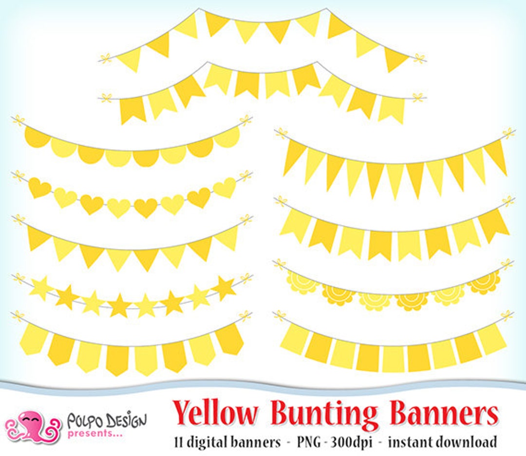 Yellow Bunting Banners Clipart. Digital Clip Art. Commercial & Personal ...
