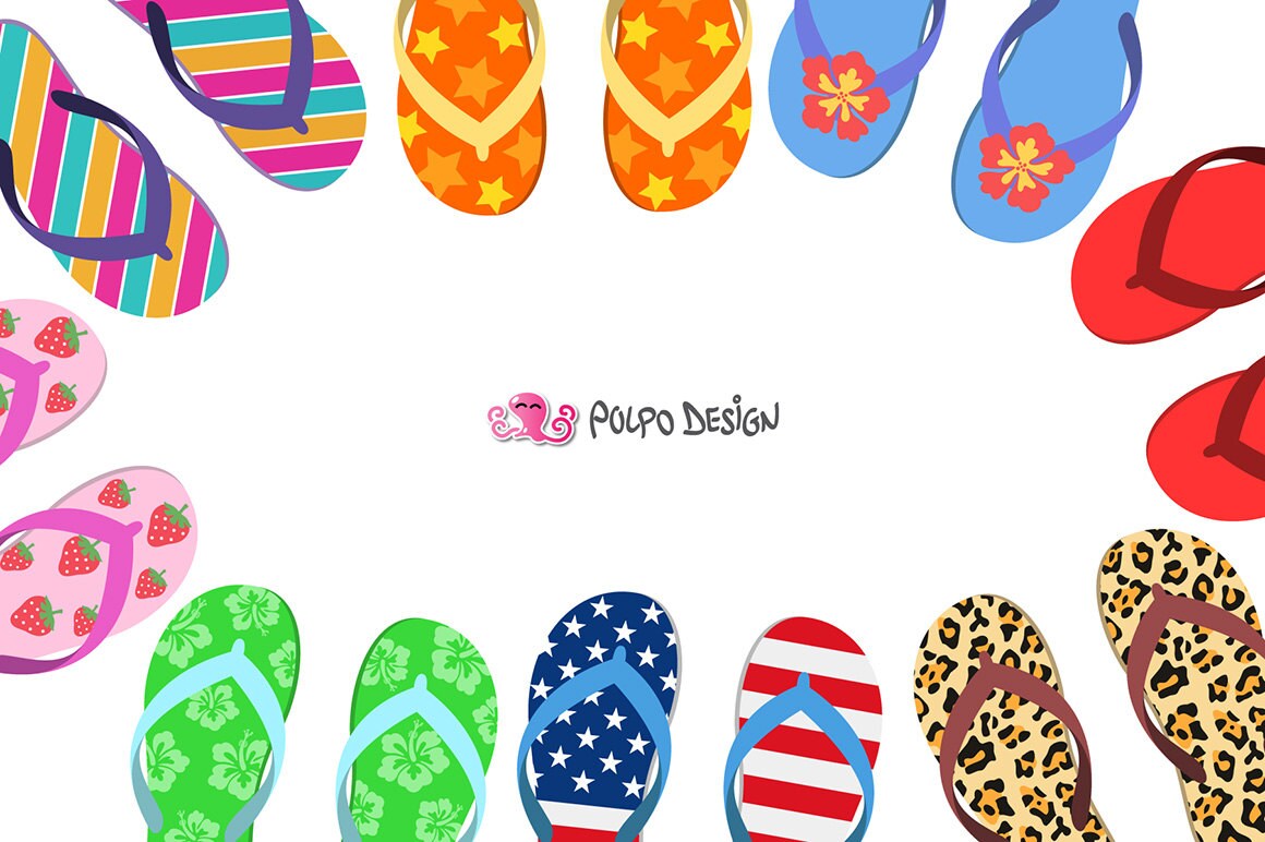 50 Flip Flops Clipart. Beach Clipart Summer Clipart Digital - Etsy