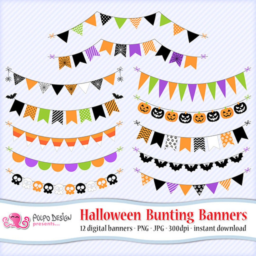 Halloween Bunting Banners Clipart. Digital Clip Art. Commercial ...