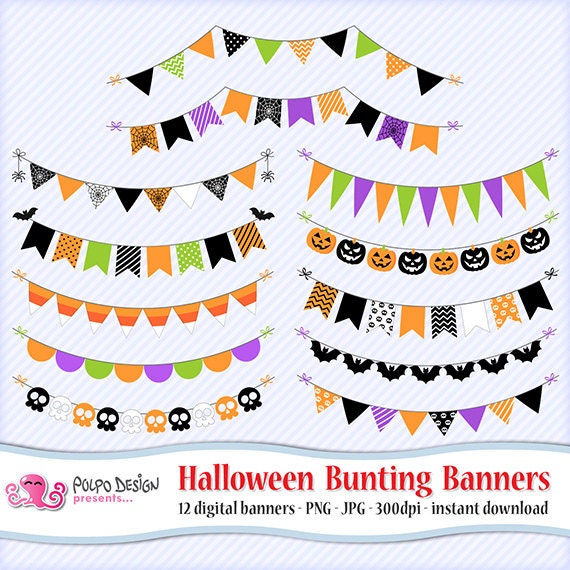 Halloween bunting banners clipart. Digital clip art. Commercial ...