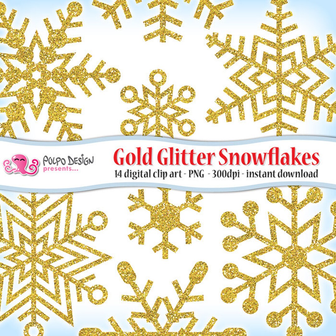 Gold Glitter Snowflakes Clipart. Digital Clip Art. Commercial ...