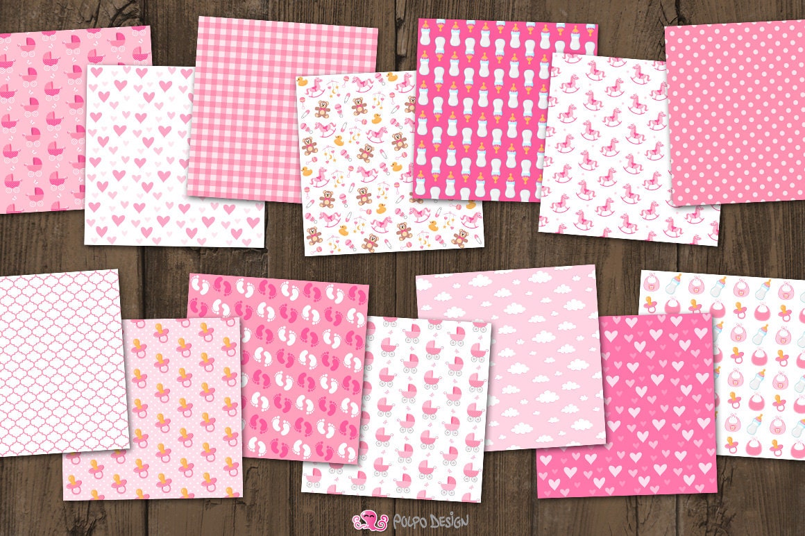 Baby Girl Digital Paper. Its a Girl Patterns, Newborn Scrapbook Paper ...