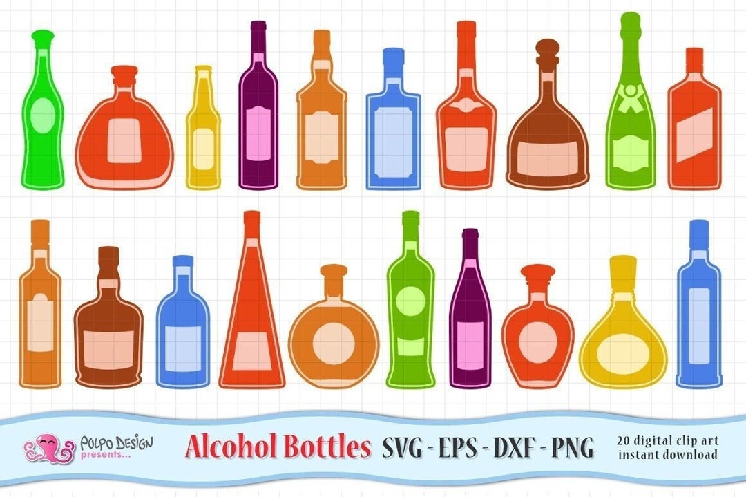 Alcohol Bottles SVG, Eps, Dxf and Png. Vector Files Ideal for Cutting ...