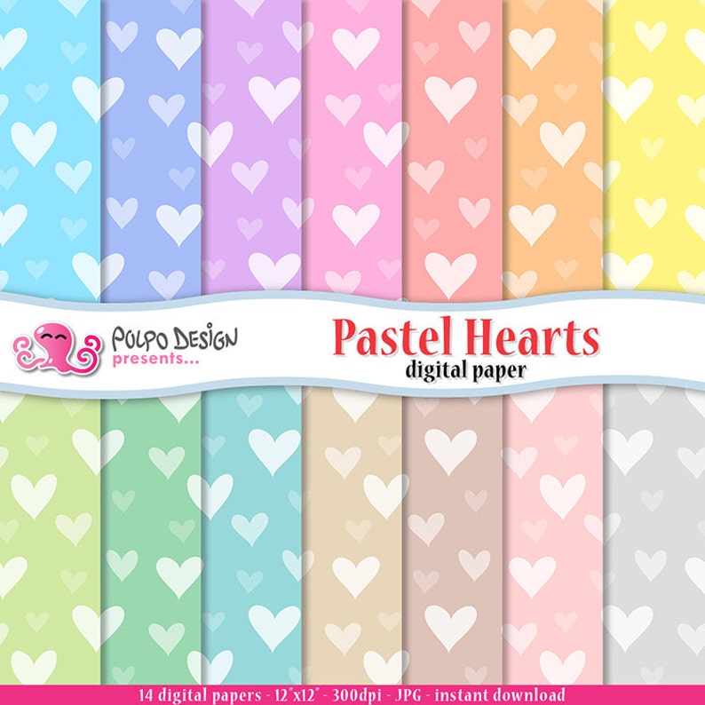 Pastel Hearts Digital Paper. Seamless Heart Patterns Rainbow - Etsy