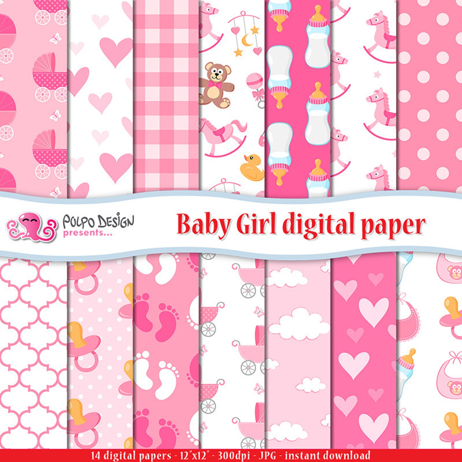 Baby Girl Digital Paper. Its a Girl Patterns Newborn - Etsy