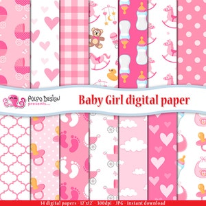 Baby Girl Digital Paper. Its a Girl Patterns, Newborn Scrapbook Paper ...