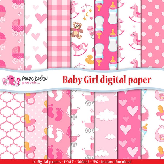 Baby Girl digital paper. Its a girl patterns, newborn scrapbook paper ...