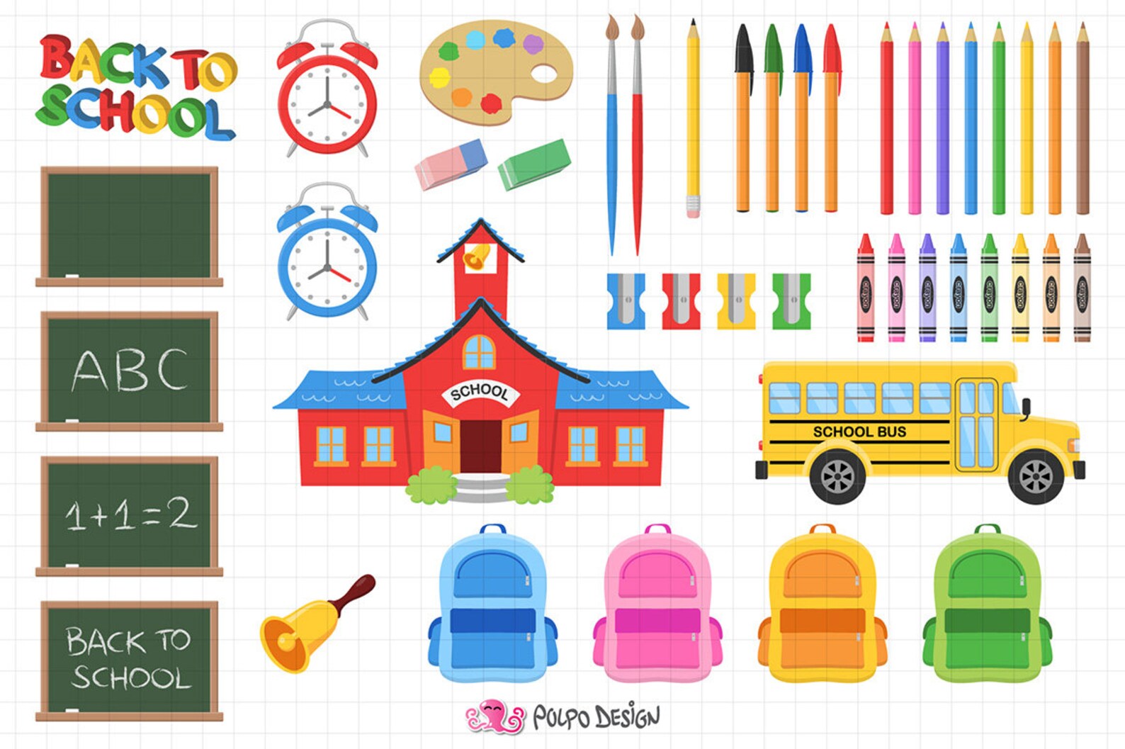 Back to School Clipart. Back to School Clip Art. Kids Clipart | Etsy