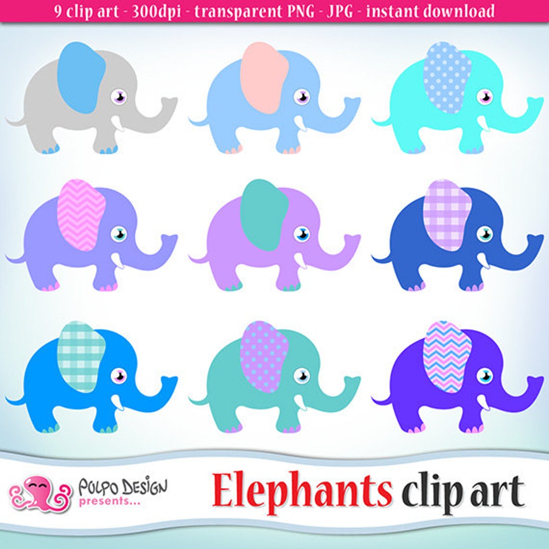 Cute Elephants Clip Art. Commercial & Personal Use. Instant Download ...
