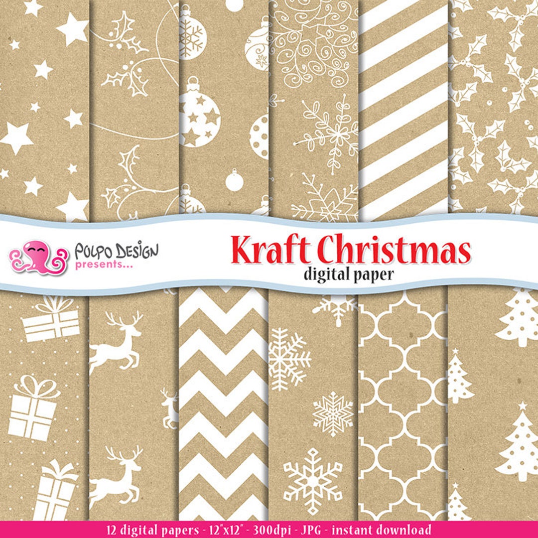 Kraft Christmas Digital Paper. Scrapbook Background. Commercial ...