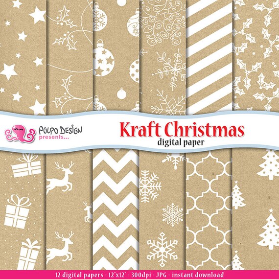 Kraft Christmas Digital Paper. Scrapbook Background. Commercial ...