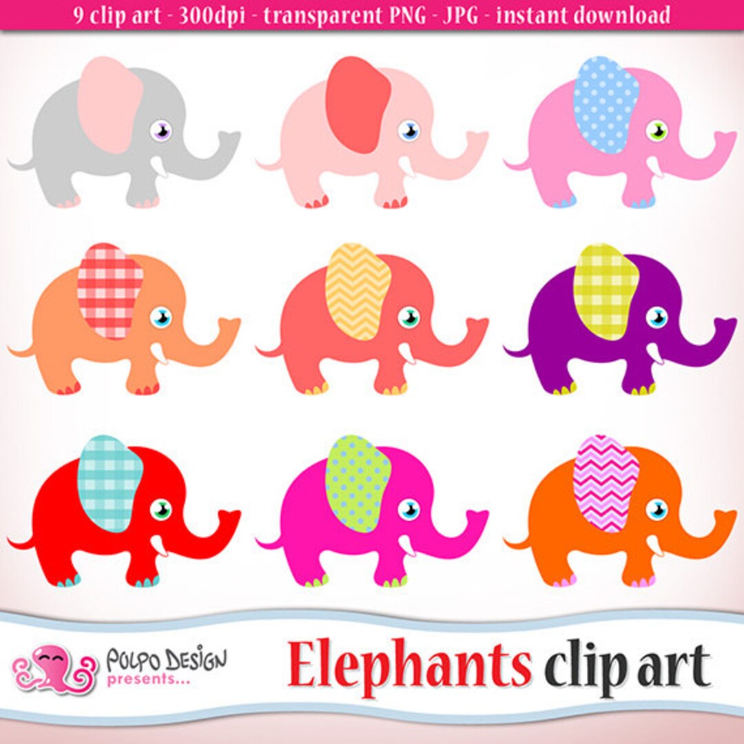 Cute Elephants Clip Art. Commercial & Personal Use. Instant Download ...