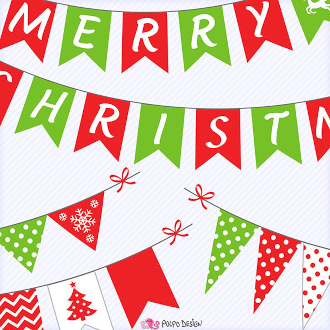 Christmas Bunting Banners Clipart. Digital Clip Art. - Etsy Australia