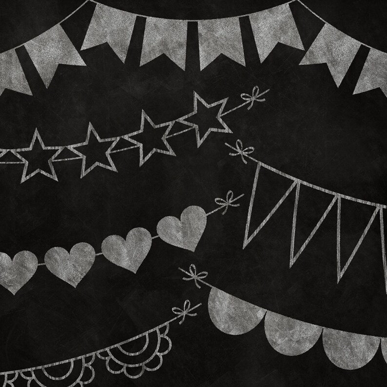 Chalkboard Bunting Banners Cliparts. Digital Clip Art. Commercial ...