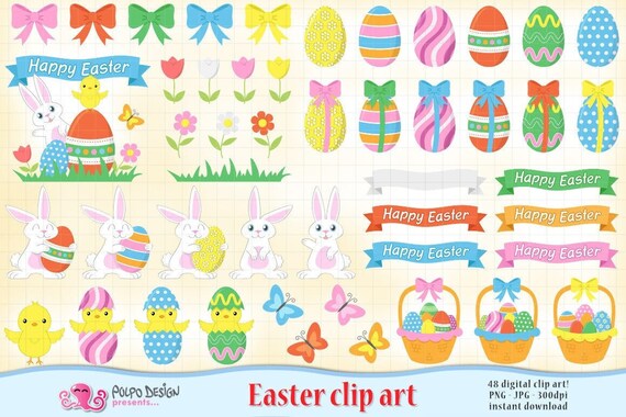 Easter clipart. Easter clip art, digital easter egg, easter bunny ...