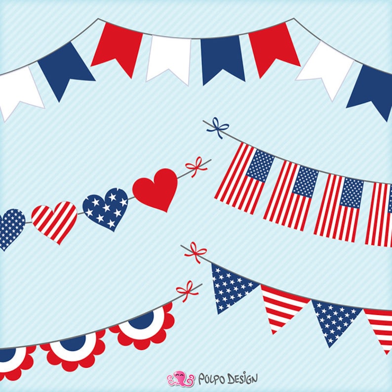 4th of July Bunting Banners Clipart. Digital Patriotic - Etsy