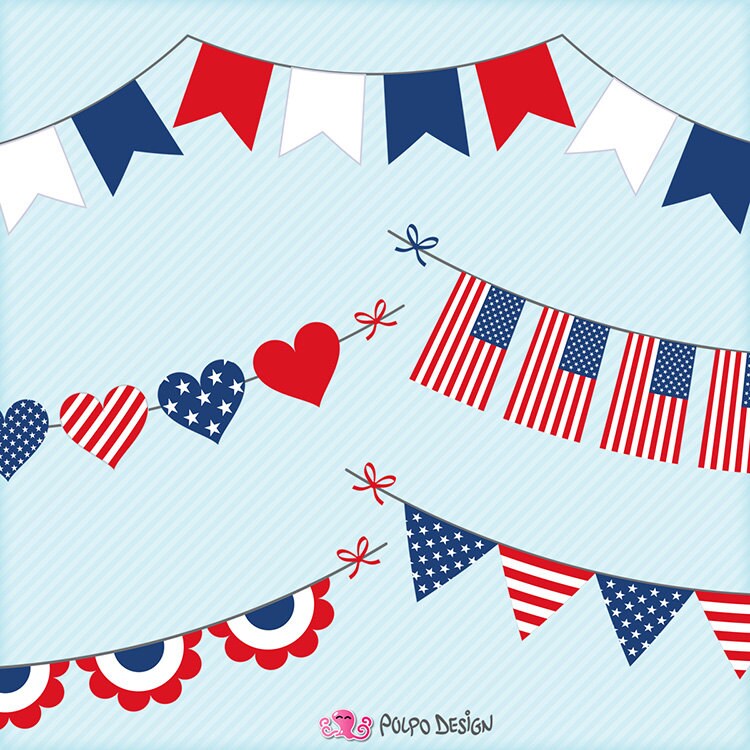 4th of July Bunting Banners Clipart. Digital Patriotic - Etsy