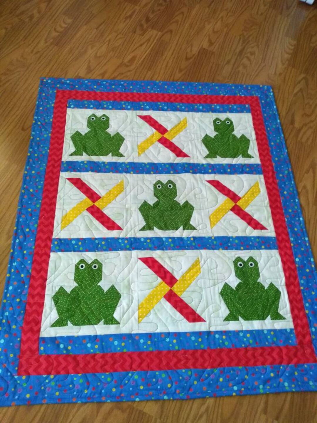 Frog Baby Quilt: Bright Colors, Windmill Blocks, Flannel Backing - Etsy