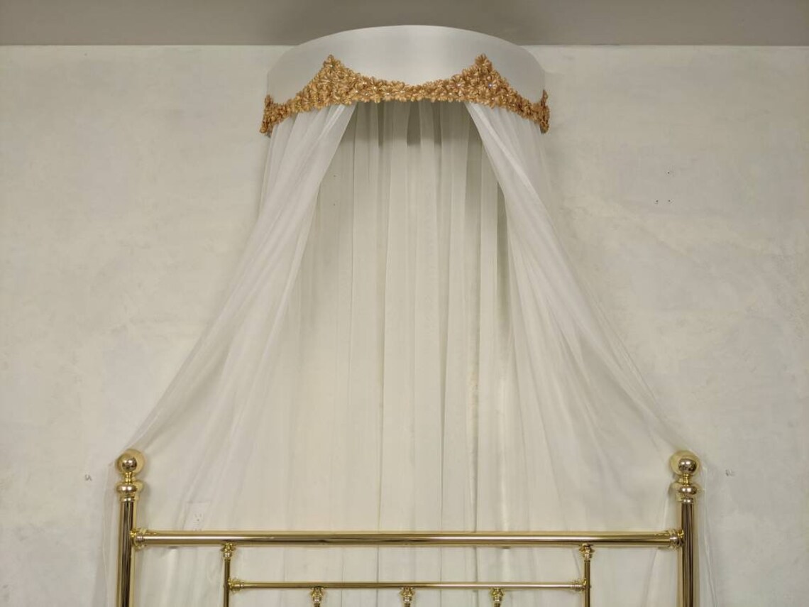 Bed Crown Canopy With Gold Flowers w30. Ready to Ship. - Etsy