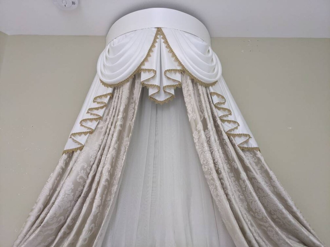 Bed Crown Canopy With Jacquard Curtains W25" H108" - Etsy