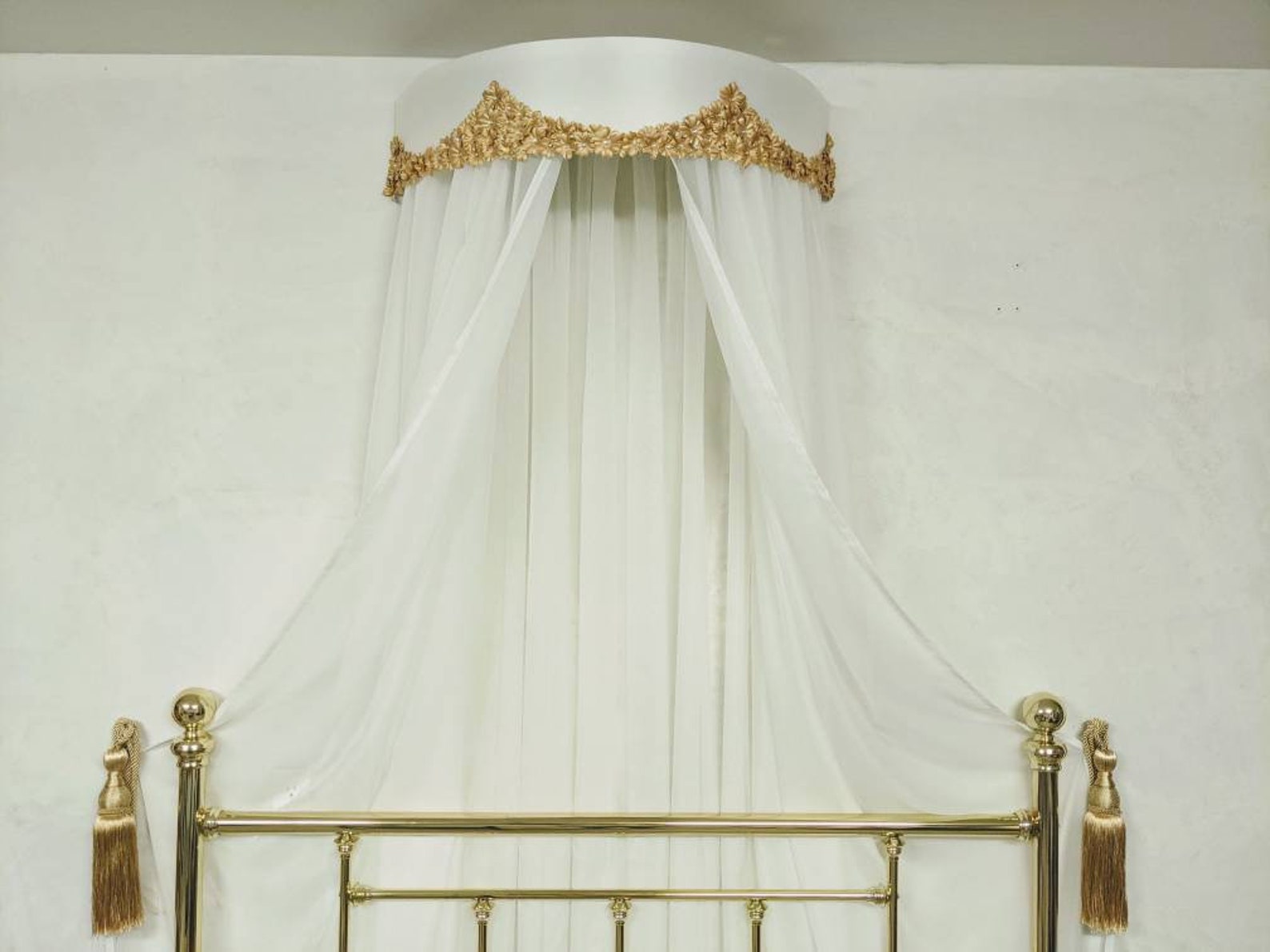 Bed Crown Canopy With Gold Flowers w30. Ready to Ship. - Etsy