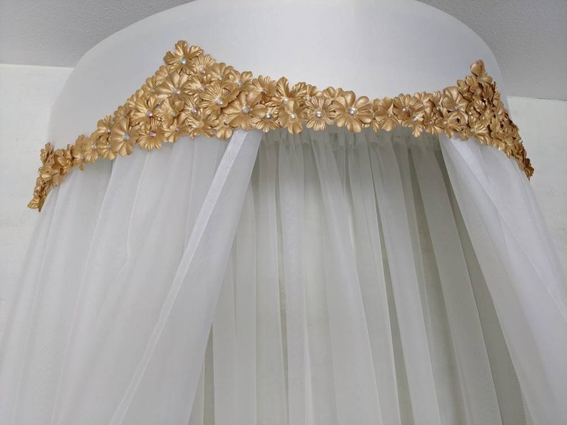 Bed Crown Canopy With Gold Flowers w30. Ready to Ship. - Etsy