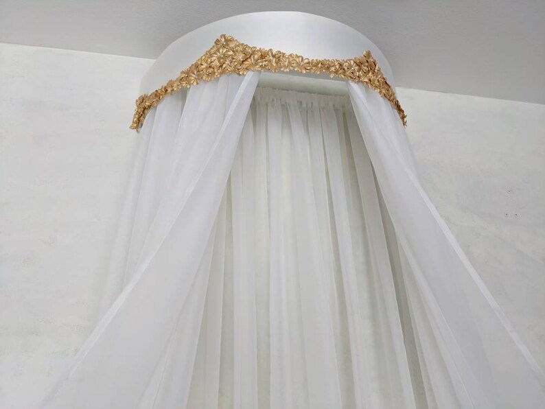 Bed Crown Canopy With Gold Flowers w30. Ready to Ship. - Etsy
