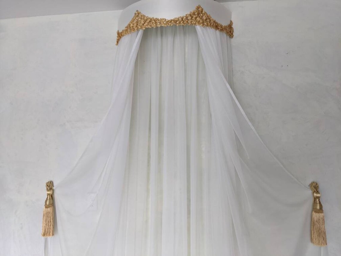 Bed Crown Canopy With Gold Flowers w30. Ready to Ship. - Etsy