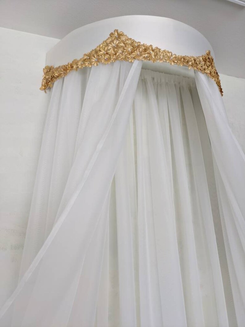 Bed Crown Canopy With Gold Flowers w30. Ready to Ship. - Etsy