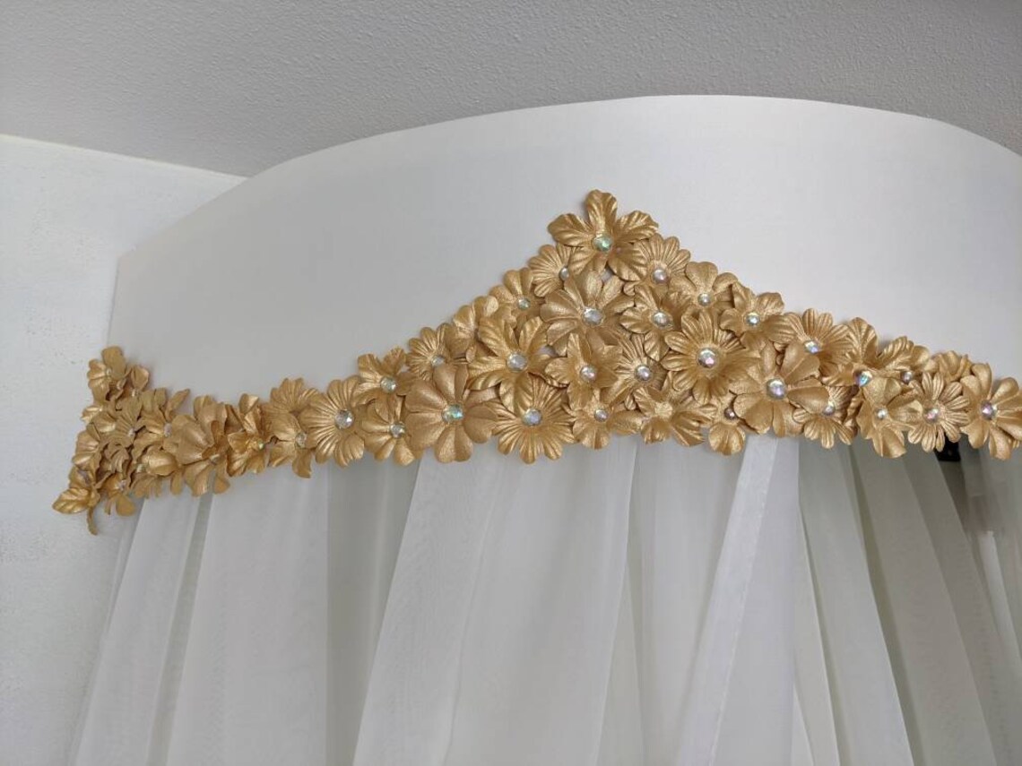 Bed Crown Canopy With Gold Flowers w30. Ready to Ship. - Etsy