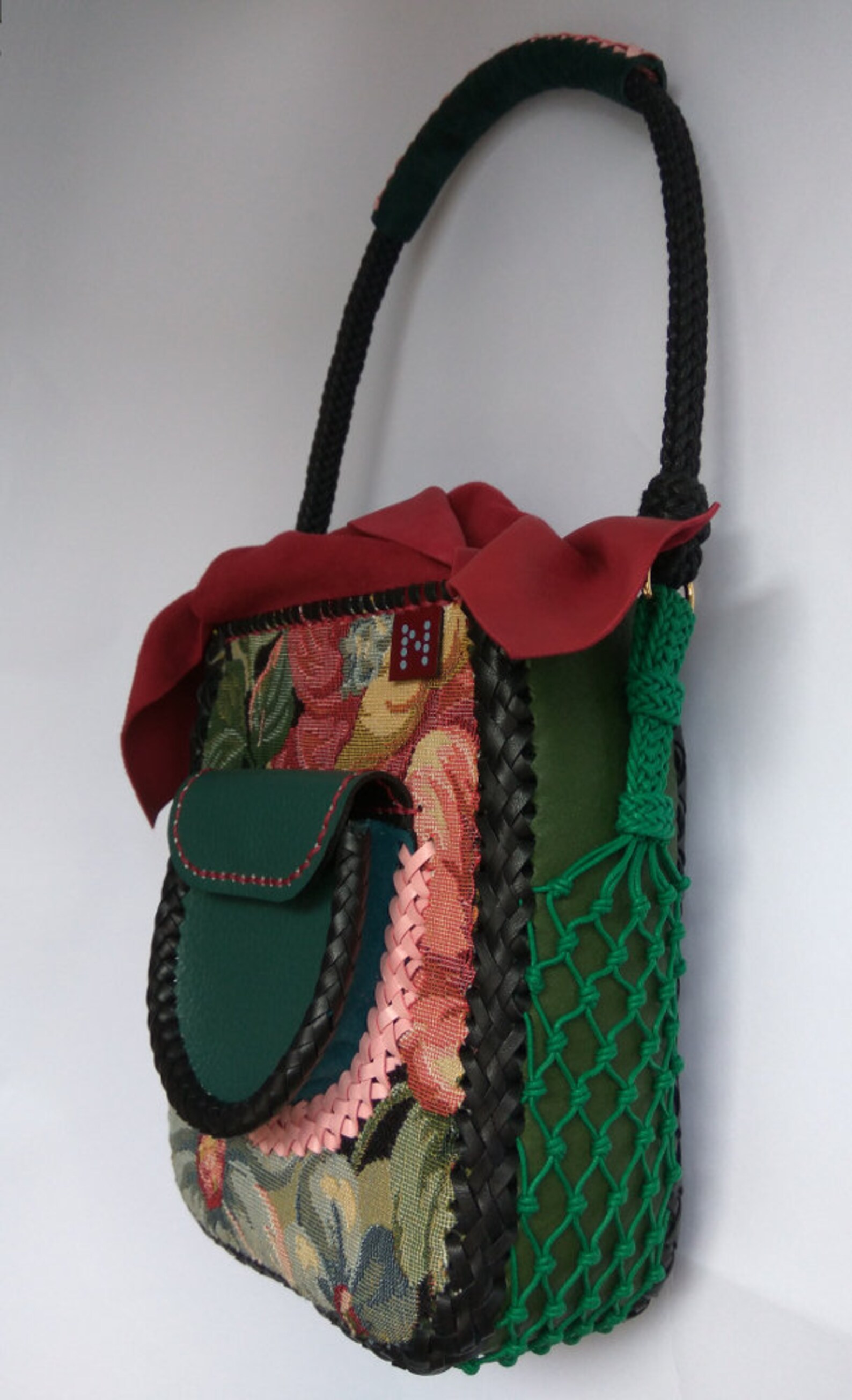 Morgana Leather and Upholstery Fabric Rectangular Bucket Bag Handmade ...