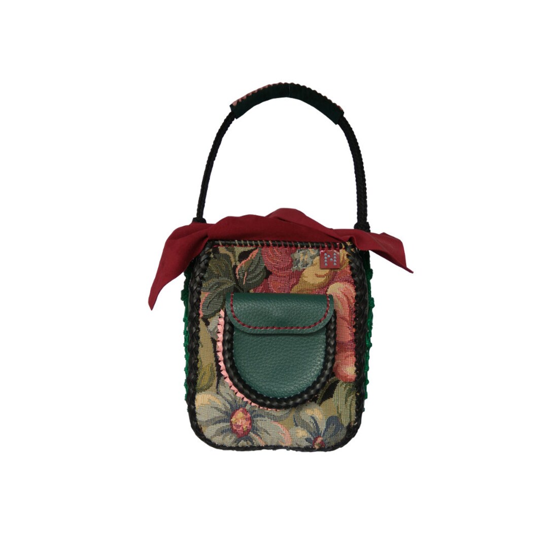 Morgana Leather and Upholstery Fabric Rectangular Bucket Bag Handmade ...