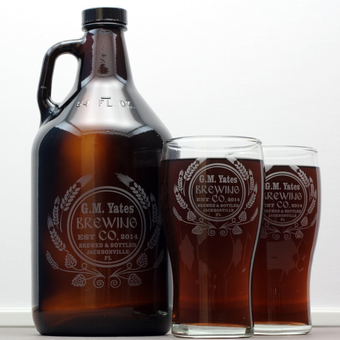 Homebrew Custom Growler & 2 Glasses With Modern Hops and - Etsy