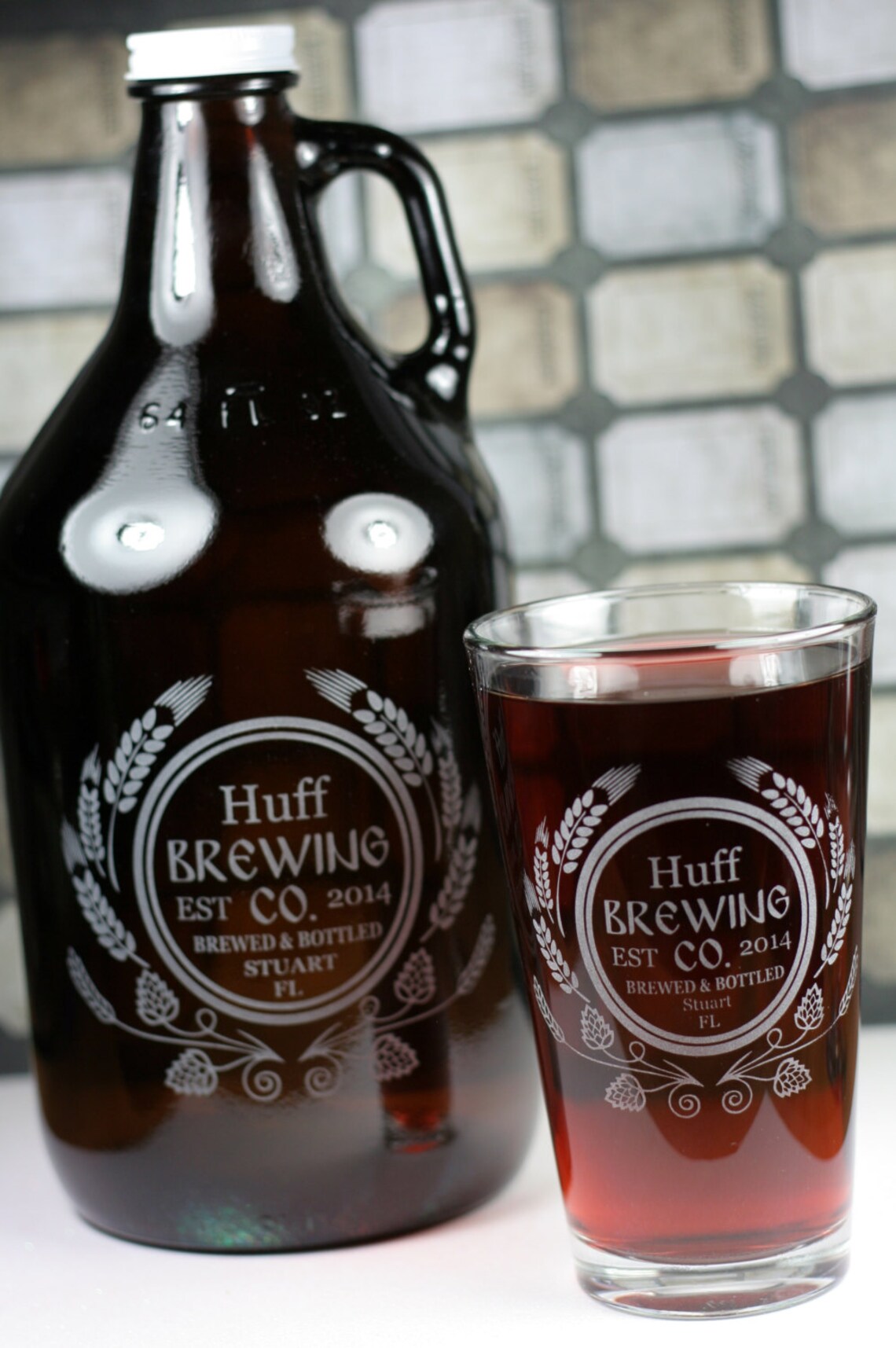 Home Brew Growler & Pint Glass/es With Modern Hops and | Etsy