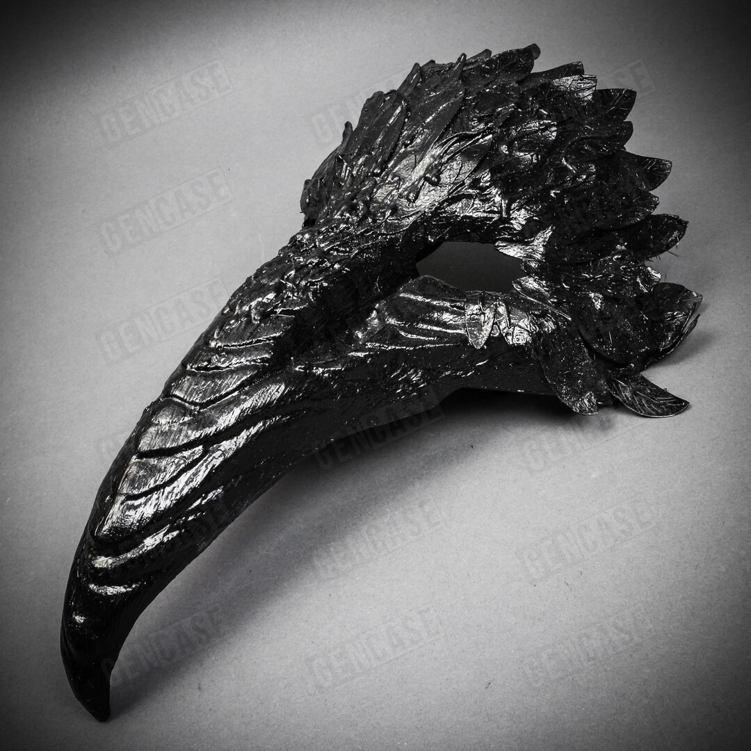 Black Bird Curved Beak Long Nose Skull Face Mask Halloween Costume ...
