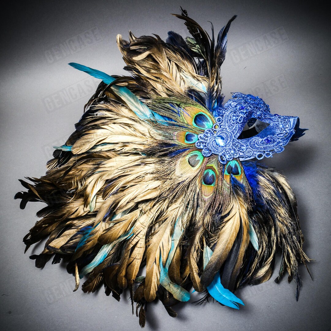 BLUE Gold Luxury Women Eye Mask Carnival Mardi Gas Masquerade Venetian ...