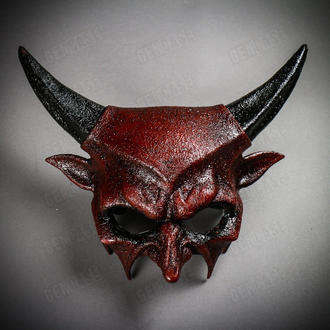 Bloody Red Devil Sharp Black Horn Animal Face Mask Halloween Cosplay ...