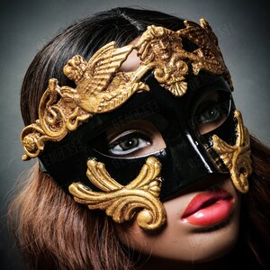 Glossy Black Roman Greek Emperor Warrior Venetian Mask With Gold Detail ...