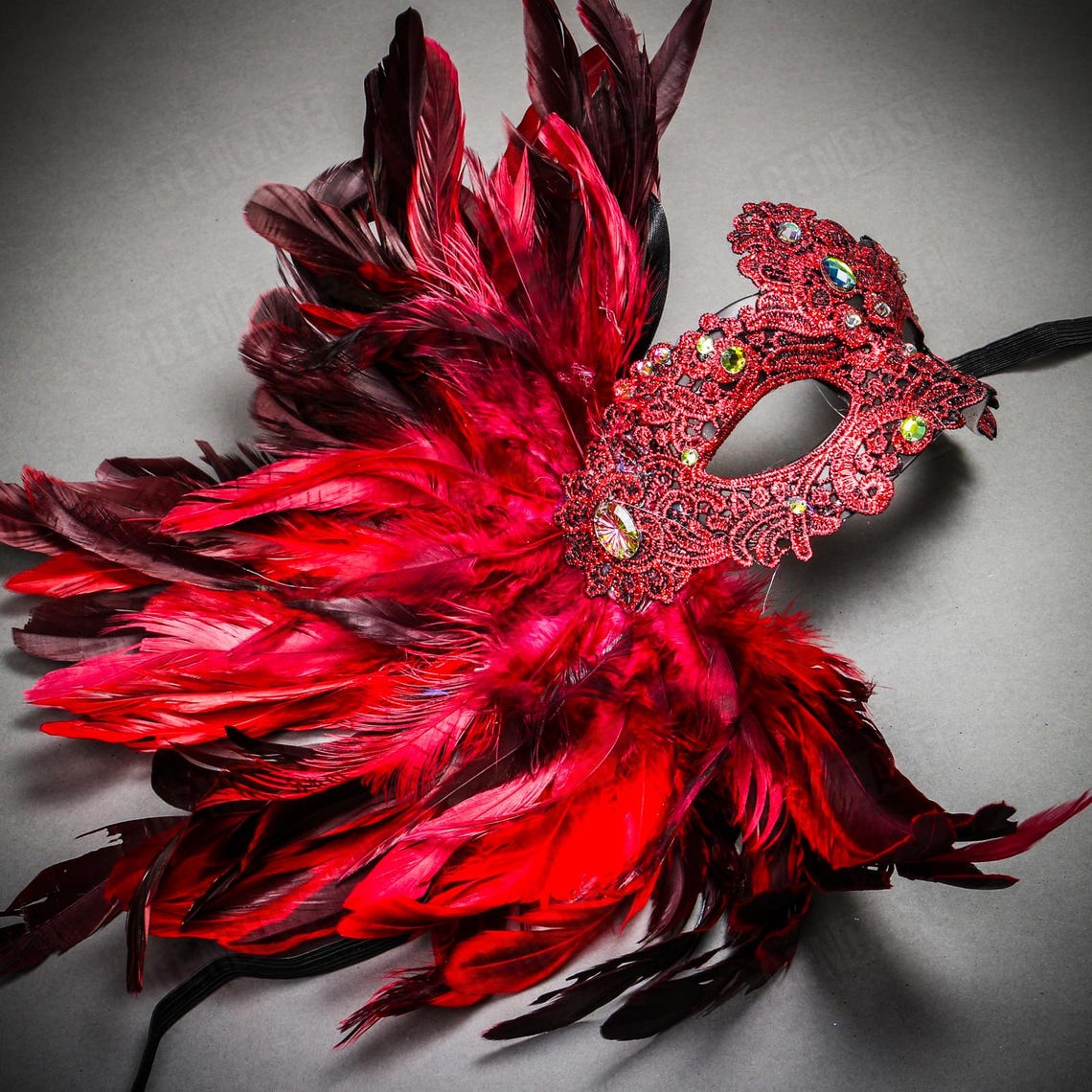 Red Feather Mask for Couple | Venetian Mardi Gras Valentine Masquerade ...