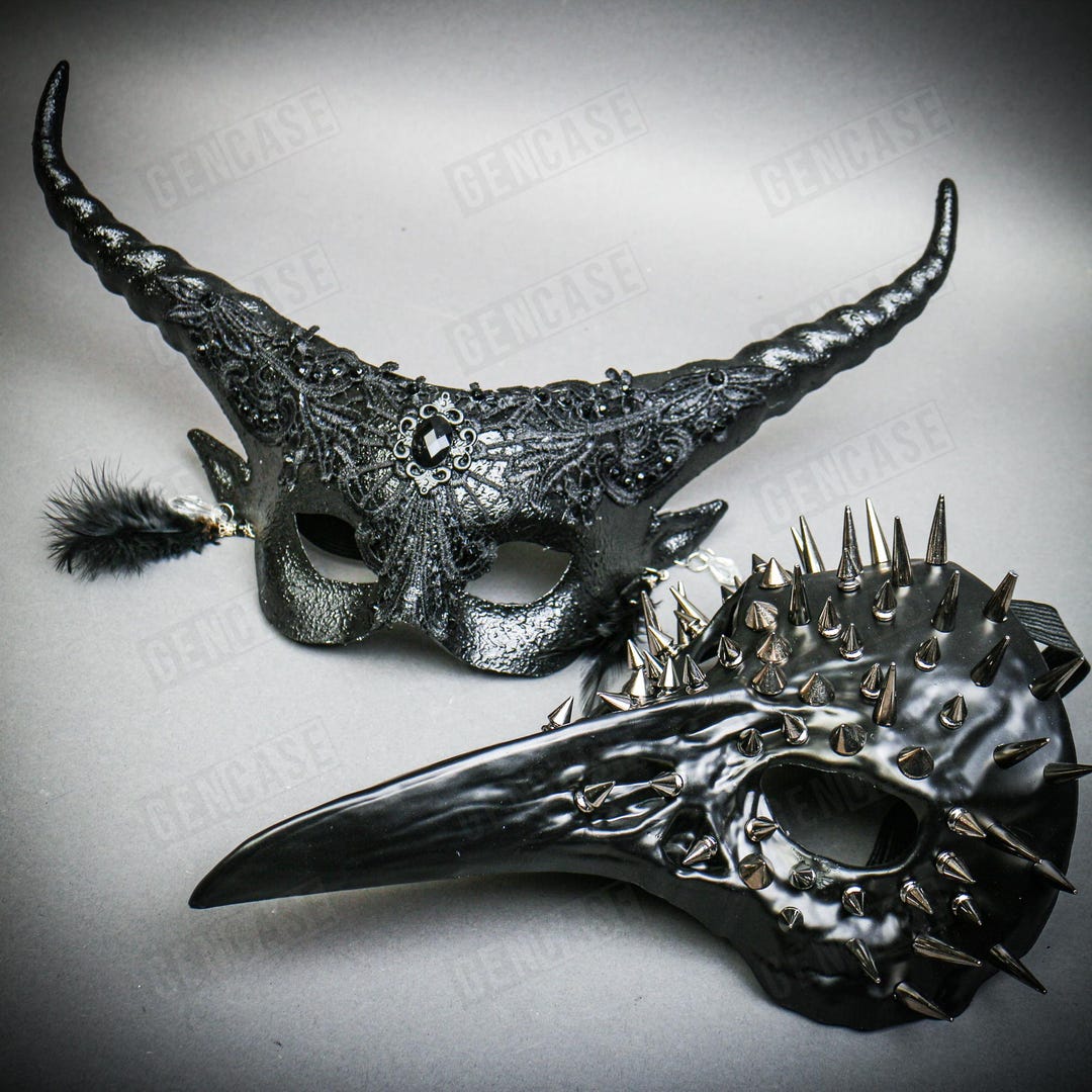 Black Raven Bird Nose Spike Mask W/ Long Horns Elegant Devil Eye Mask W ...